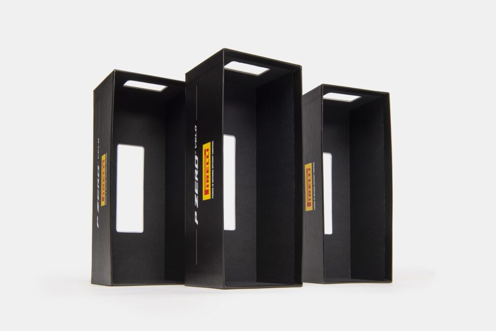 Cuts, openings and colored layouts: the box P Zero Velo for Pirelli ...